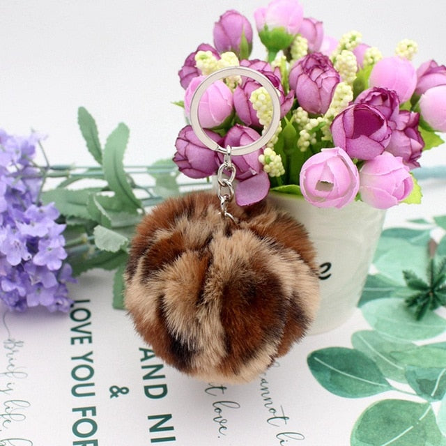Leopard Print Fluffy Pompom Keychain | MinxxShop