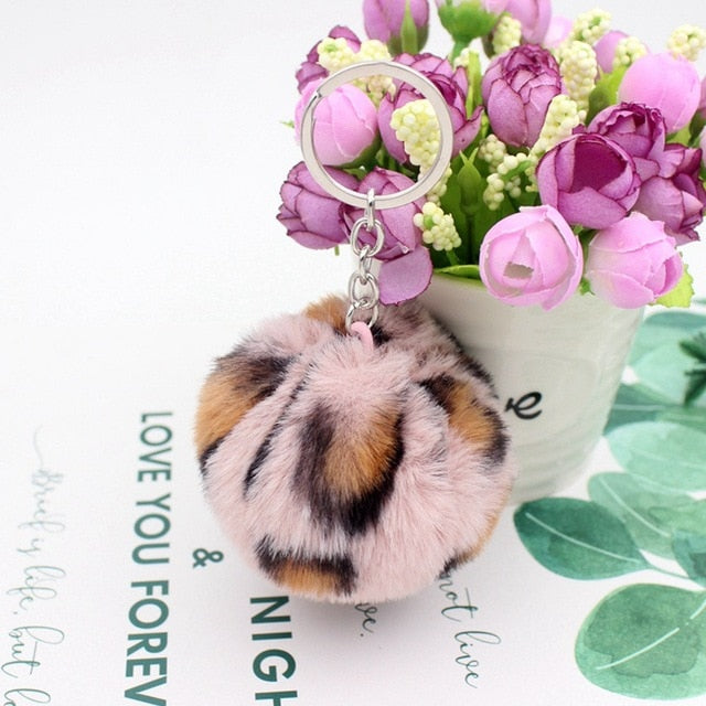Leopard Print Fluffy Pompom Keychain | MinxxShop