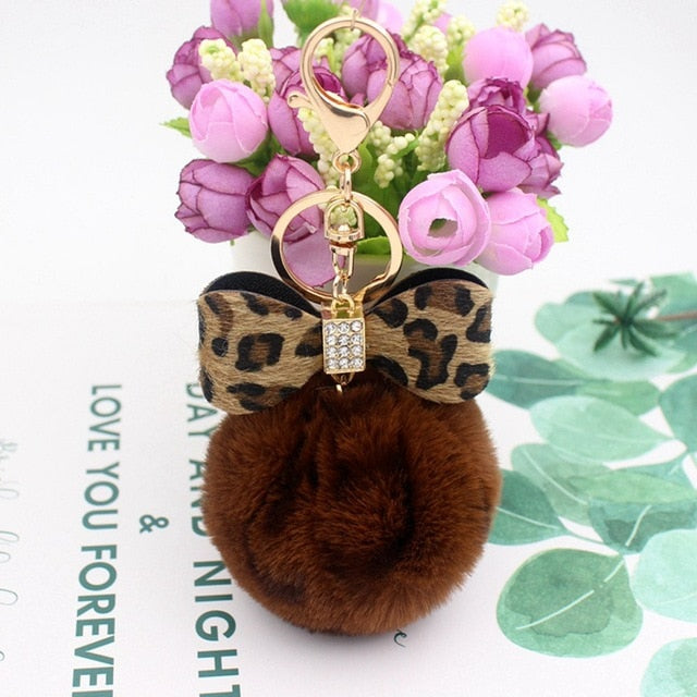 Leopard Print Fluffy Pompom Keychain | MinxxShop