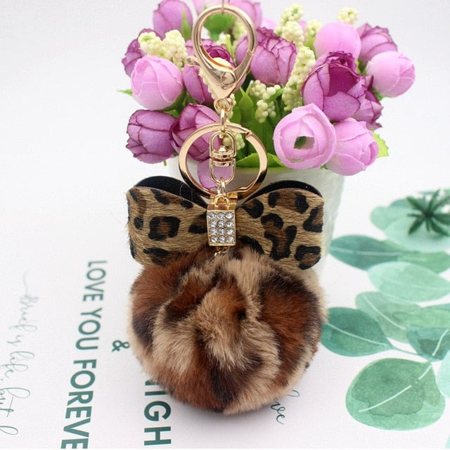 Leopard Print Fluffy Pompom Keychain | MinxxShop