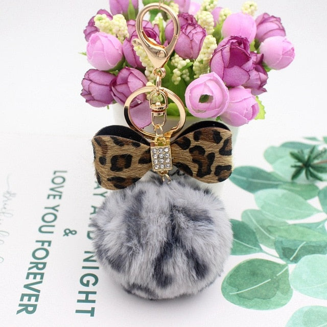 Leopard Print Fluffy Pompom Keychain | MinxxShop