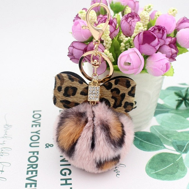 Leopard Print Fluffy Pompom Keychain | MinxxShop
